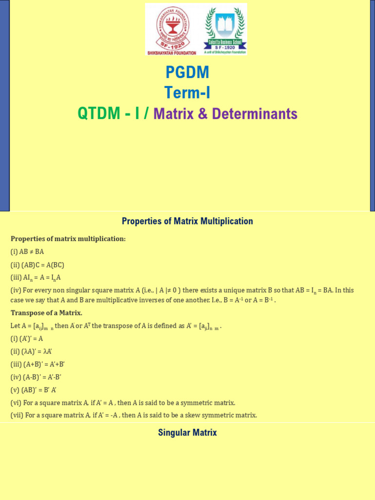 Lecture 4 - Determinants and Inverse of Matrix | PDF | Matrix ...