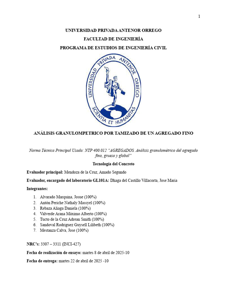 ANALISIS GRANULOMETRICO DE AGREGADOS LAB - Tecnoco - CICLO V | PDF ...
