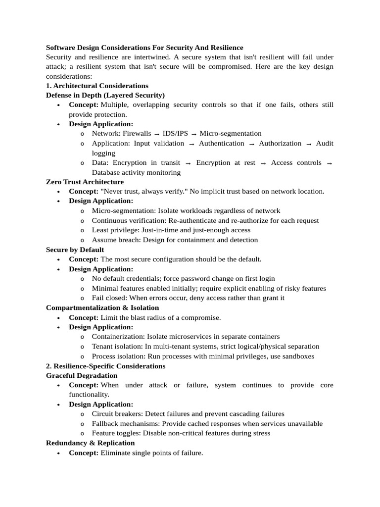 SOFTWARE DESIGN CONSIDERATIONS FOR SECURITY AND RESILIENCE | PDF ...