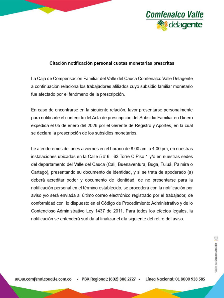 Citacion Notificacion Personal Cuotas Monetarias Prescritas Enero 2026 ...