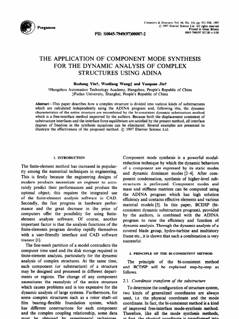 Adina | PDF | Eigenvalues And Eigenvectors | Normal Mode