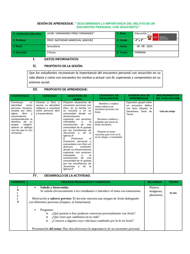 4° y 5° SESIÓN nuemero 02 de la unidad 05 - encuentro con Dios | PDF ...