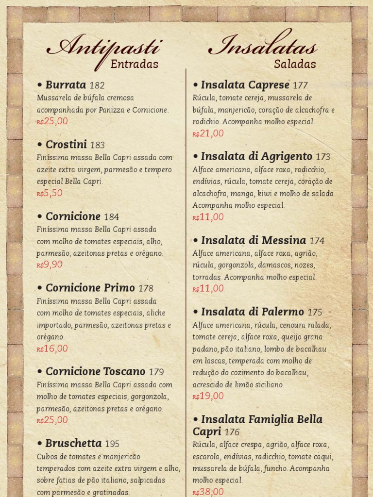 Cardápio Delivery - Bella Capri Rio Preto | PDF
