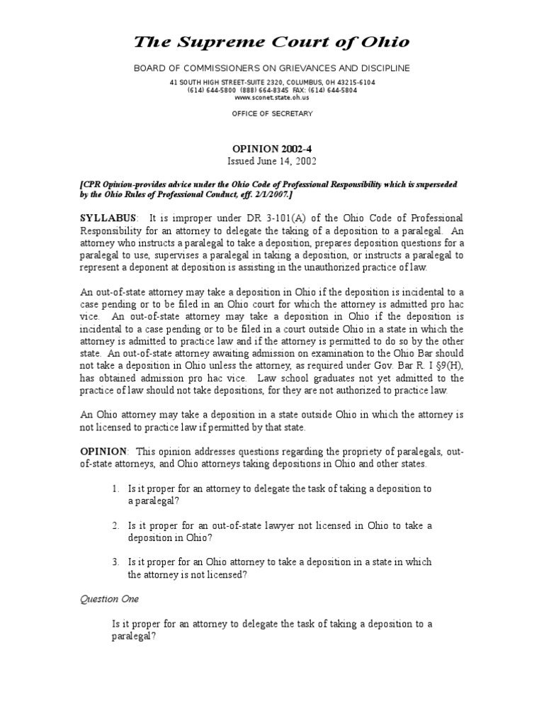 Unauthorized Practice of Law; Depositions | Deposition (Law) | Practice ...