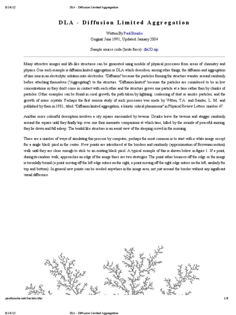 DLA - Diffusion Limited Aggregation | PDF | Diffusion | Chemistry