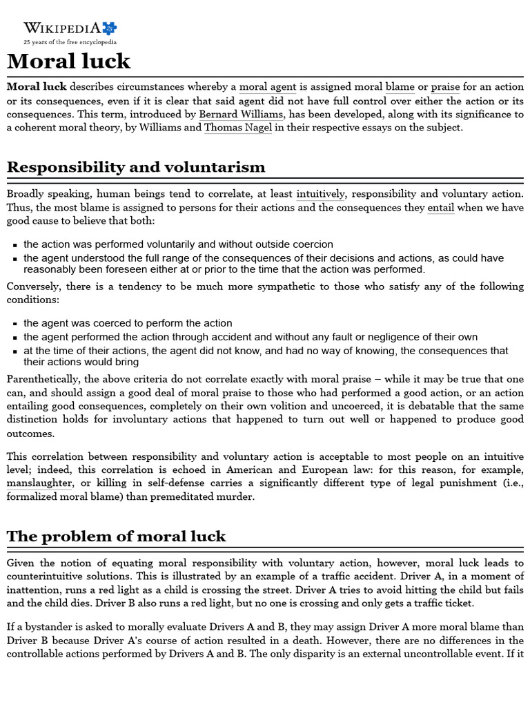 Moral luck - Wikipedia | PDF