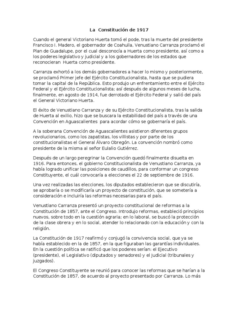 La Constitución de 1917 | PDF | revolución mejicana | México