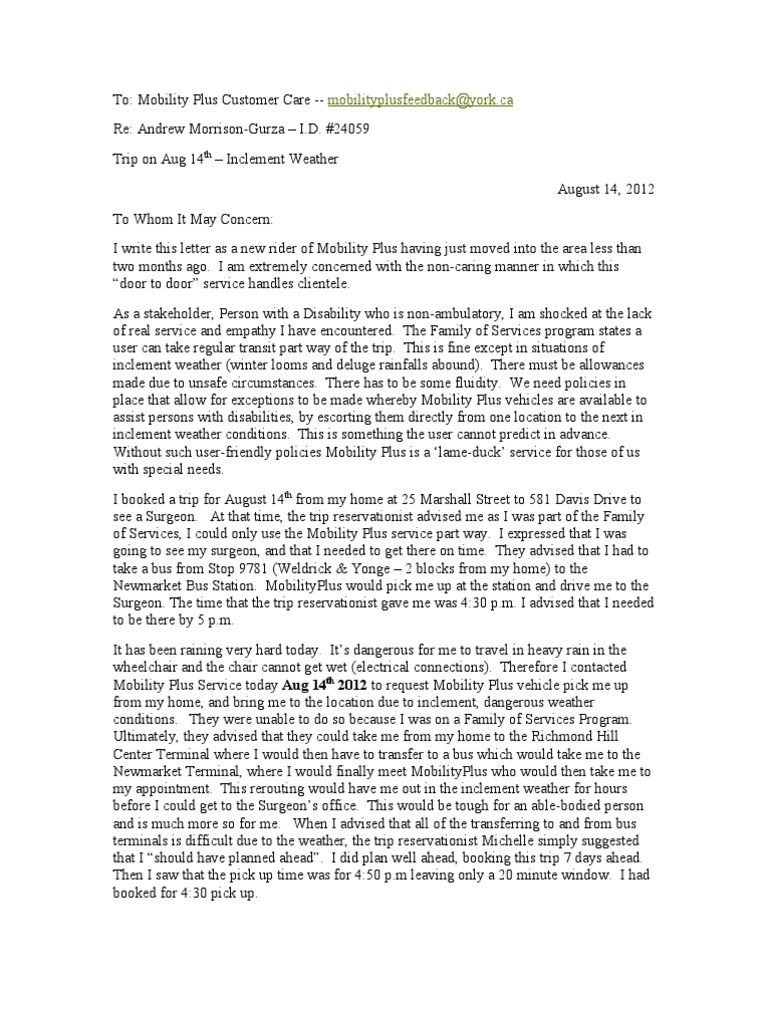 Andrew 2012 Mobility Plus Letter | PDF | Bus | Transport