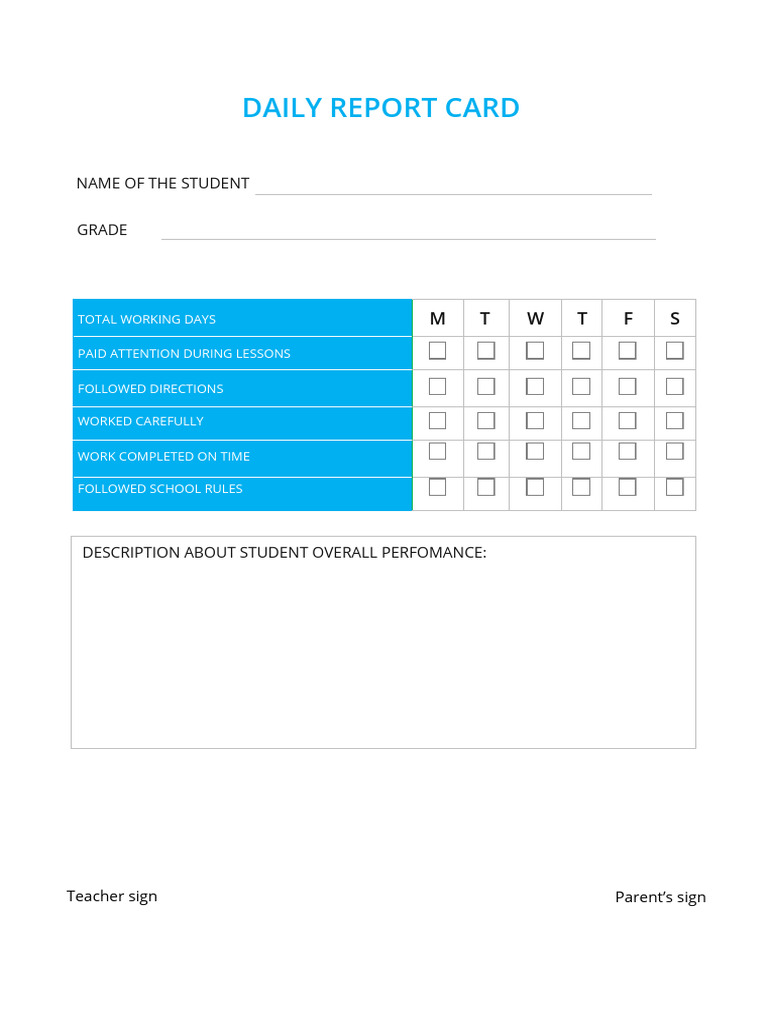 Sample Daily Report Card Template | PDF