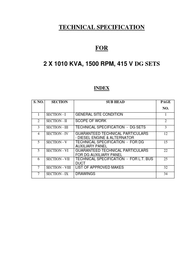 1265 - 1010KVA DG Set Specification | PDF | Electrical Wiring | Insulator (Electricity)