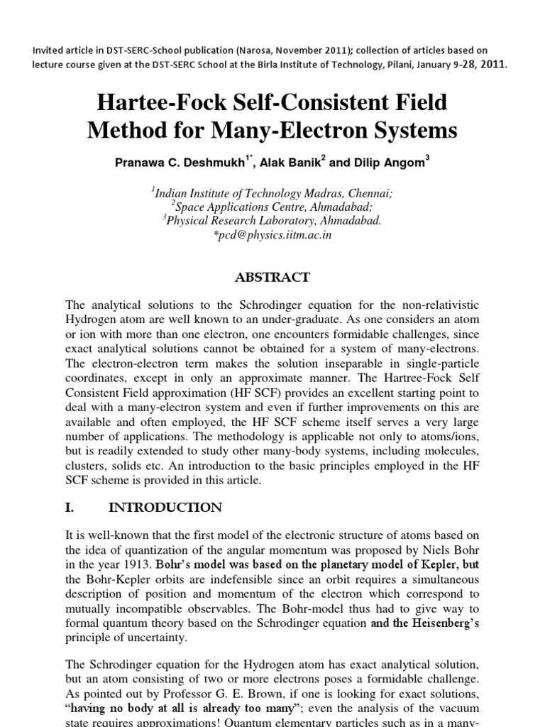 Hartree Fock Self Consistent Field Formalism | PDF | Hartree–Fock Method | Wave Function