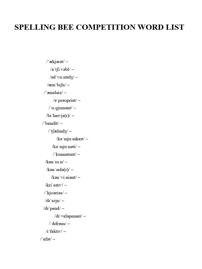 Spelling Bee Competition Word List 2026 | PDF