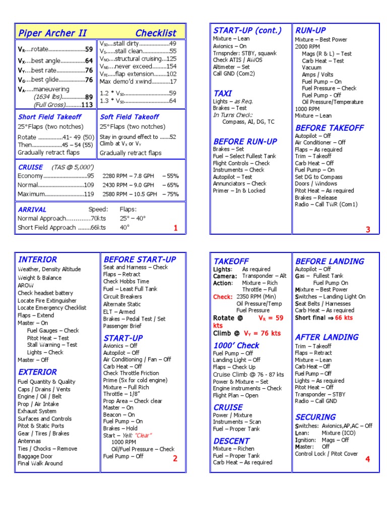 Piper Archer II Checklist | PDF | Aerospace | Science