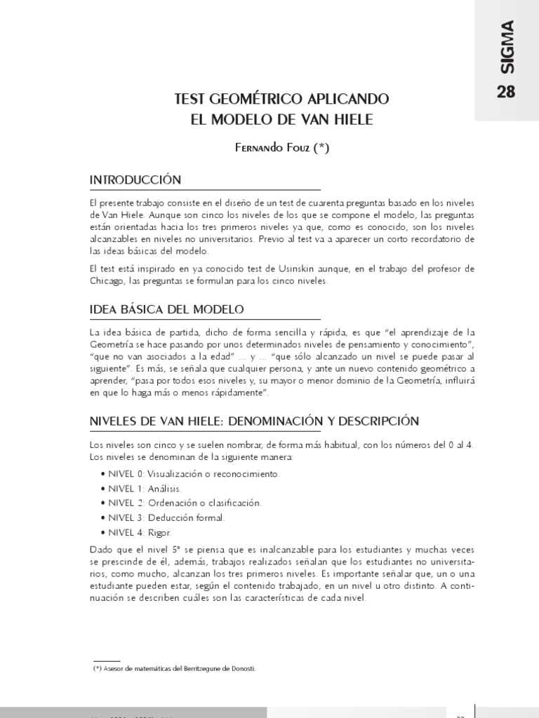 Test Geometrico Con Van Hiele | PDF | Triángulo | Rectángulo