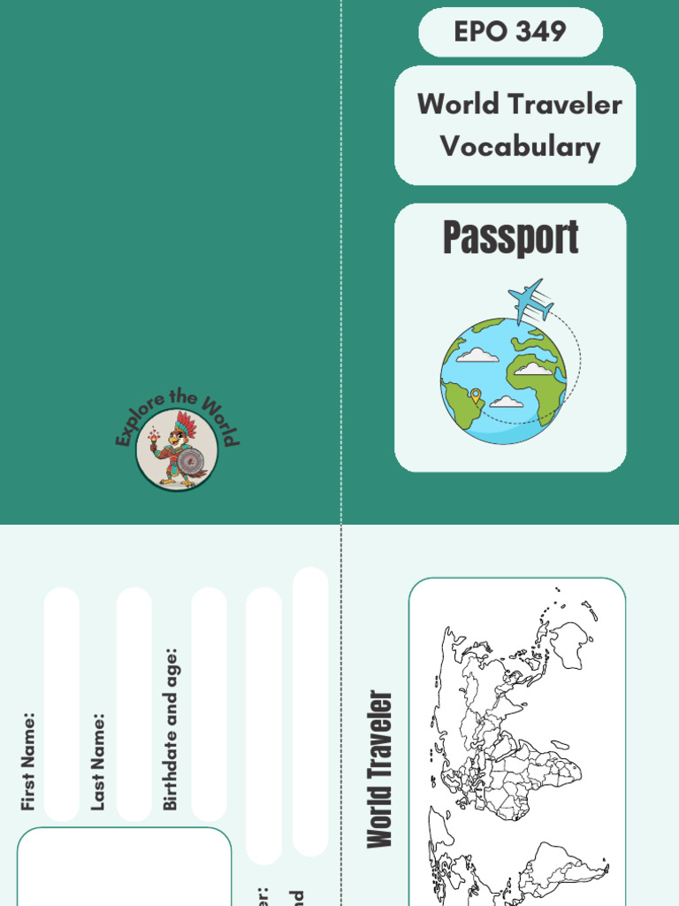 World Traveler Passport Worksheet in Green Illustrated Style | PDF