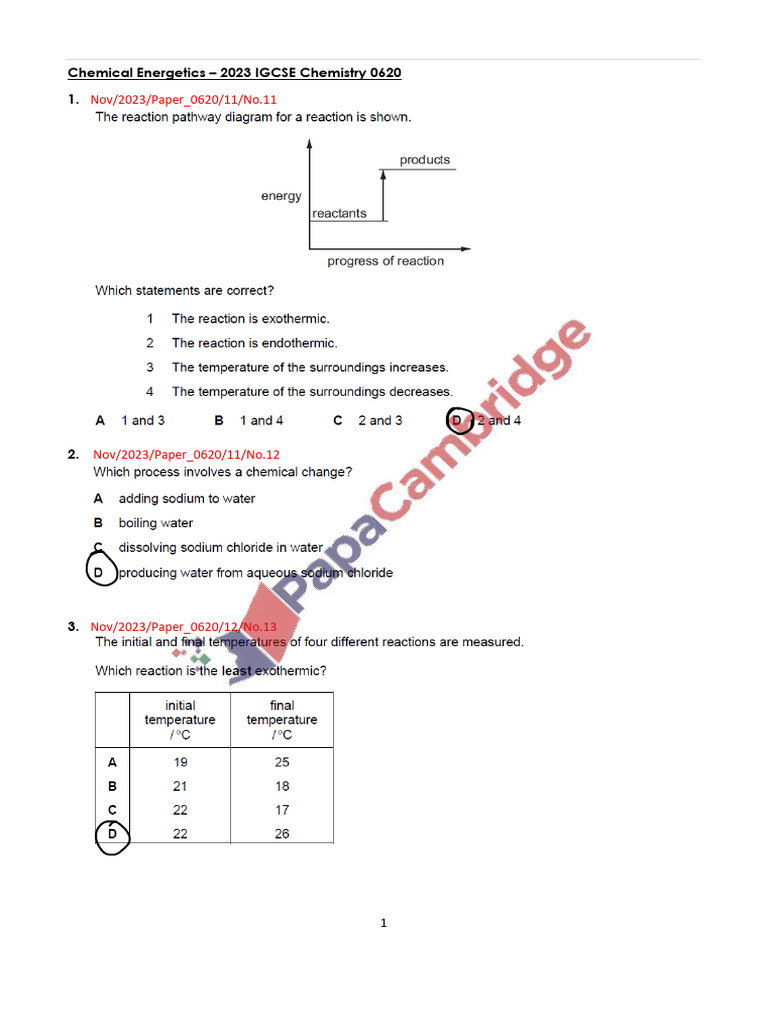 2023N Chemical Energetics IGCSE Chem 0620 | PDF