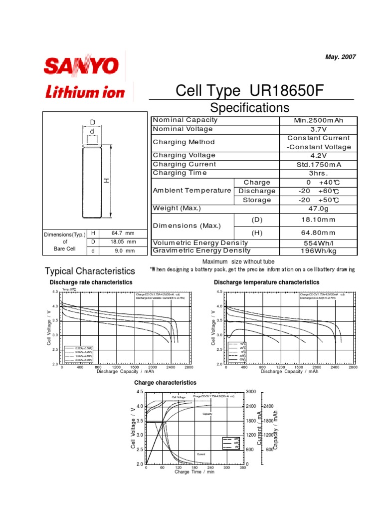 Sanyo 2600mah UR18650F | PDF