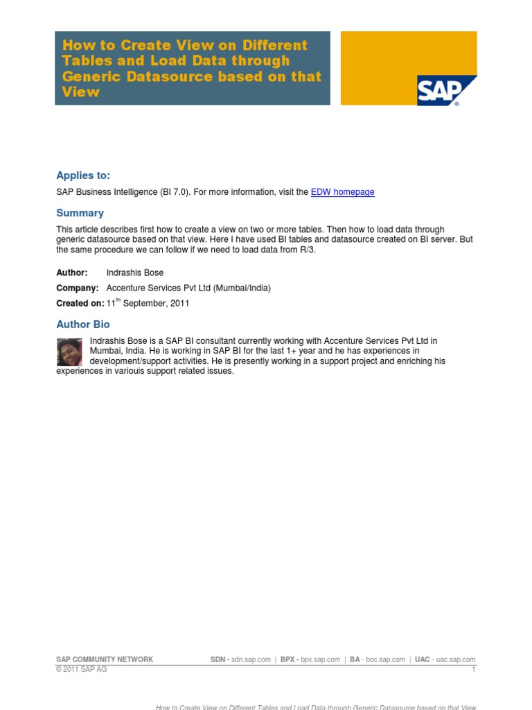How To Create View On Different Tables and Load Data Through Generic Datasource Based On That ...