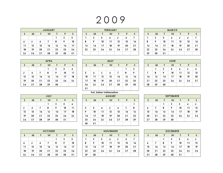 Monthly Calendar Overview 2009 | PDF | Sports & Recreation | Travel