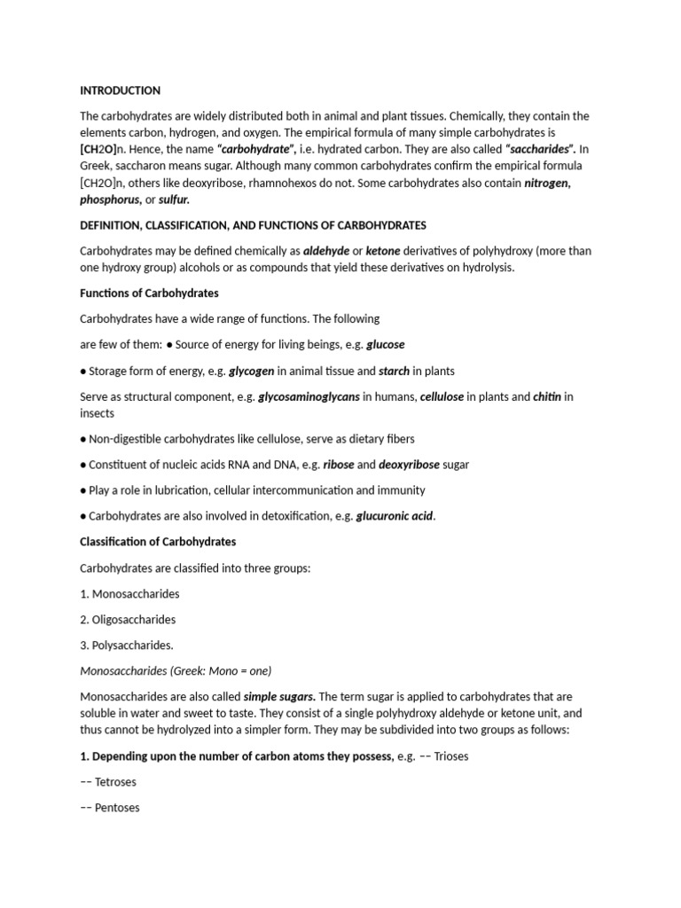 INTRODUCTION To CARBOHYDRATE | PDF | Carbohydrates | Glucose