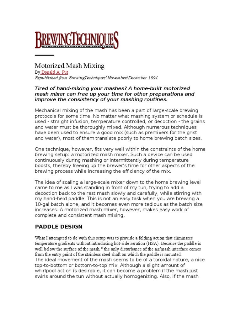 Motorized Mash Mixing | PDF | Brewing | Homebrewing