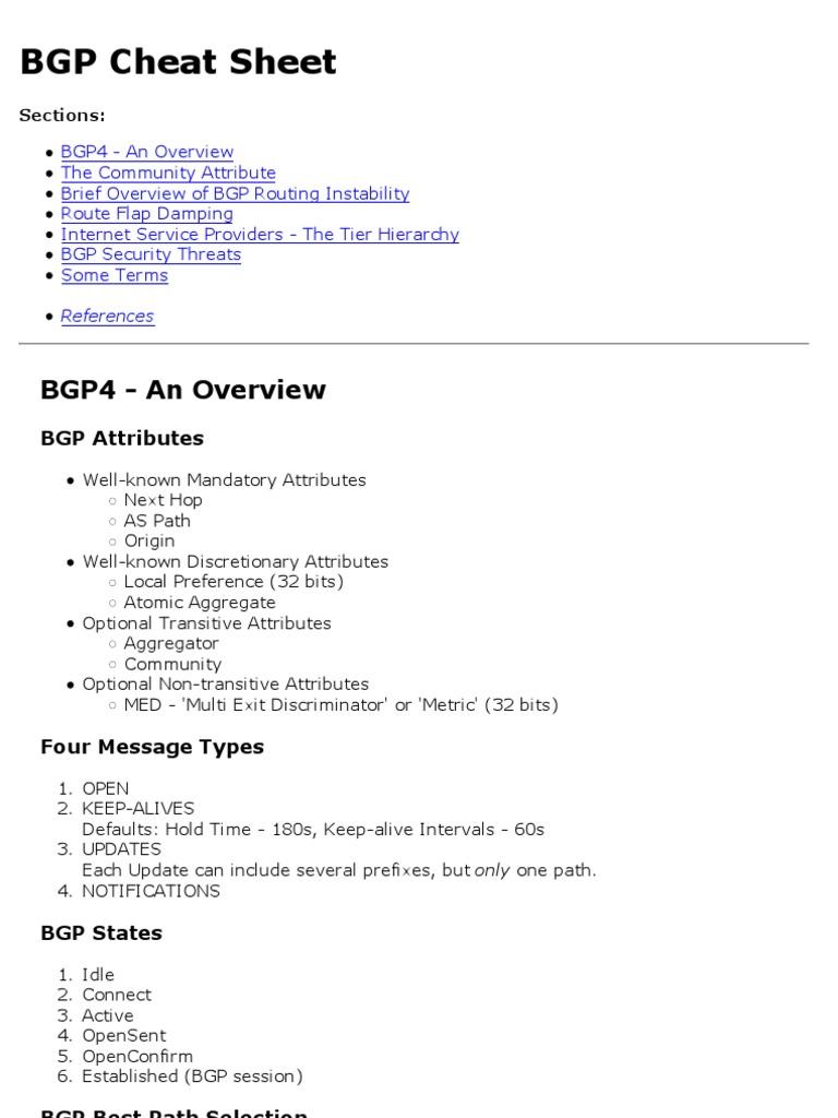BGP Cheat Sheet | Router (Computing) | Telecommunications