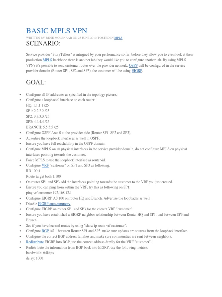 Basic Mpls VPN Lab | PDF | Multiprotocol Label Switching | Networking