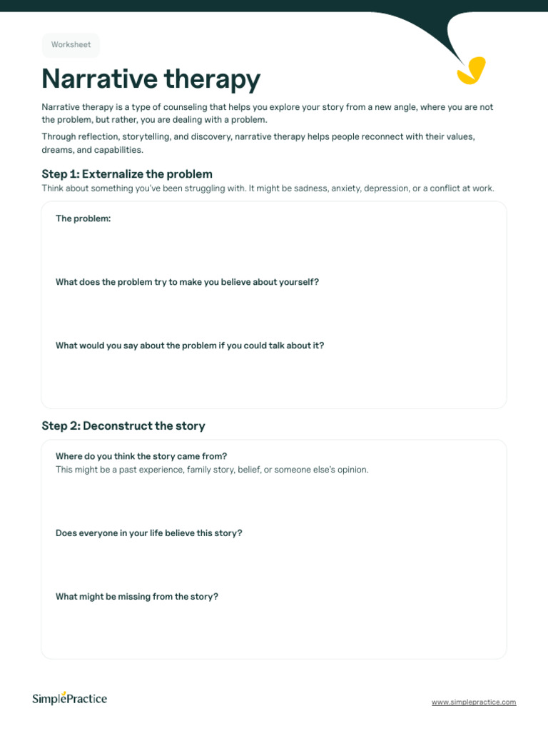 Narrative Therapy Worksheet _ SimplePractice (1) | PDF | Narrative ...