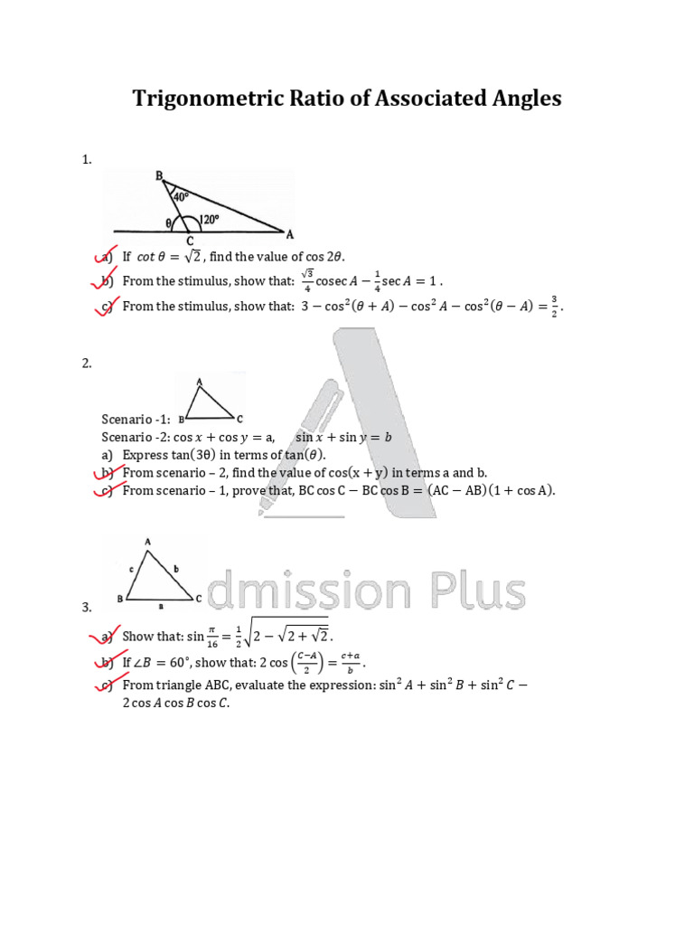 Trigonometric Ratio of Associated Angles - Students Copy | PDF ...