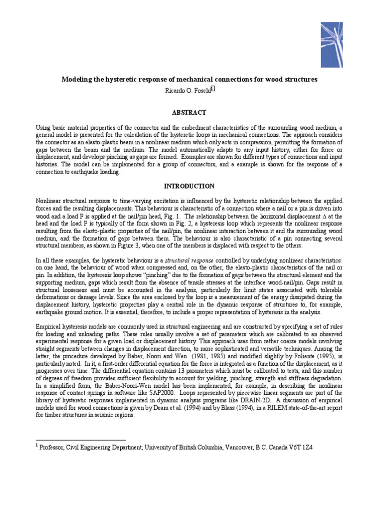 Modeling The Hysteretic Response of Mechanical Connections For Wood ...