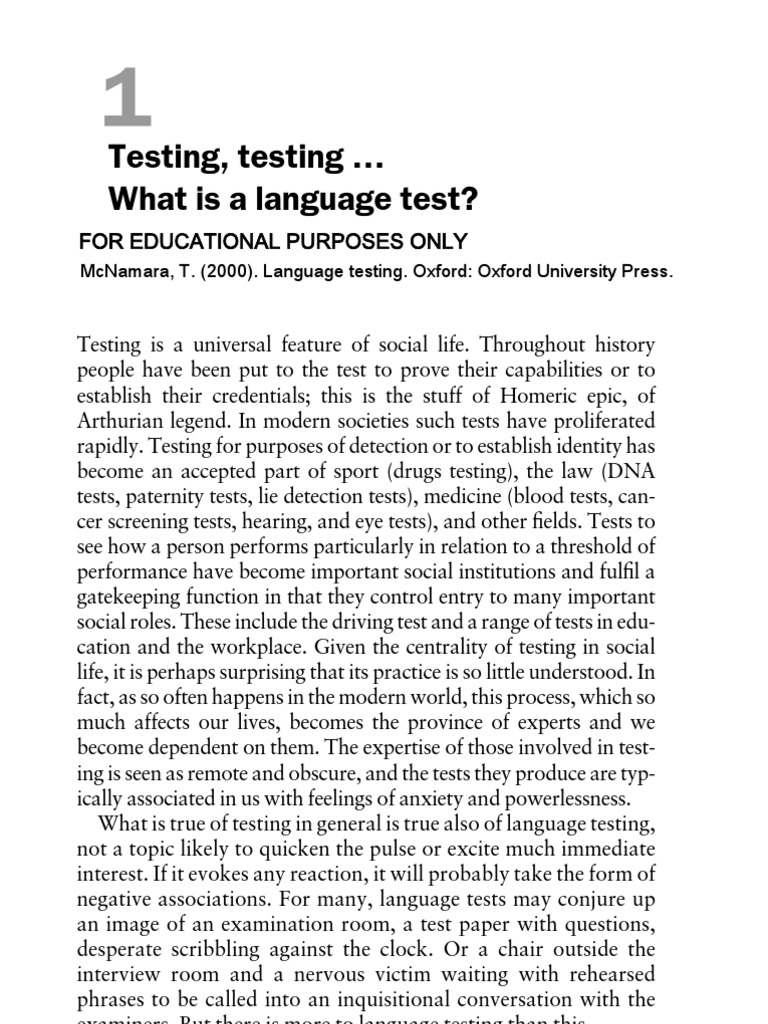 What Is A Language Test + Chapter 1 McNamara | PDF | Test (Assessment ...