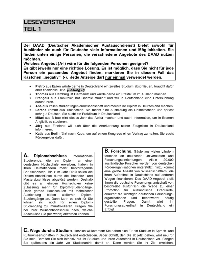 Deutsch b2 Lesen