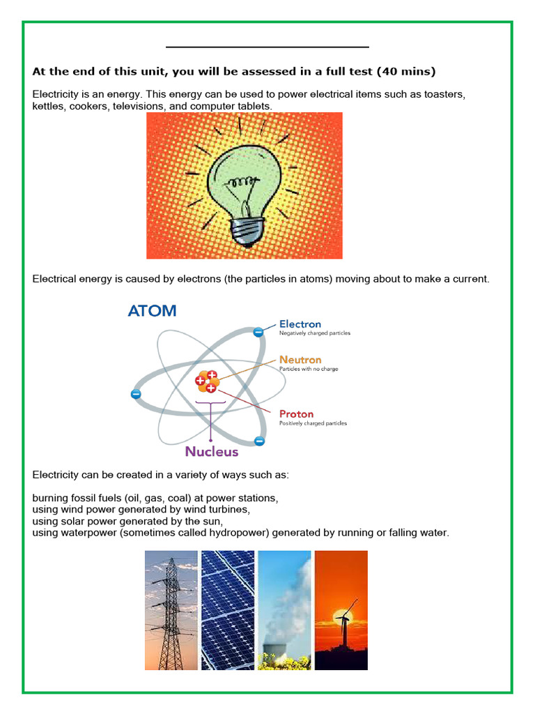 Introduction to Unit 7.9 Electricity | PDF