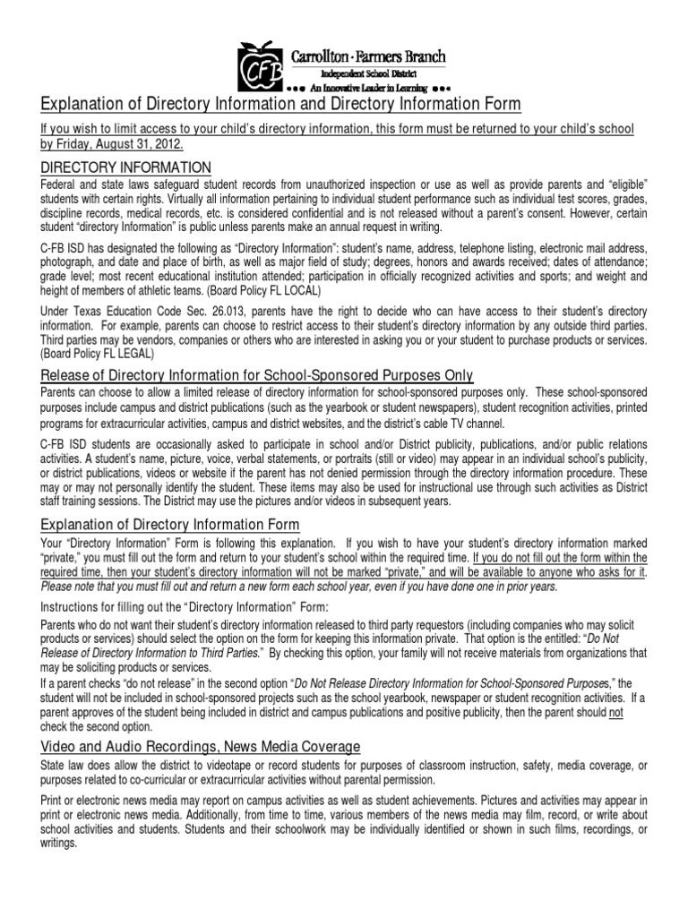 Directory Information Privacy Form Guide | PDF | New Media | News