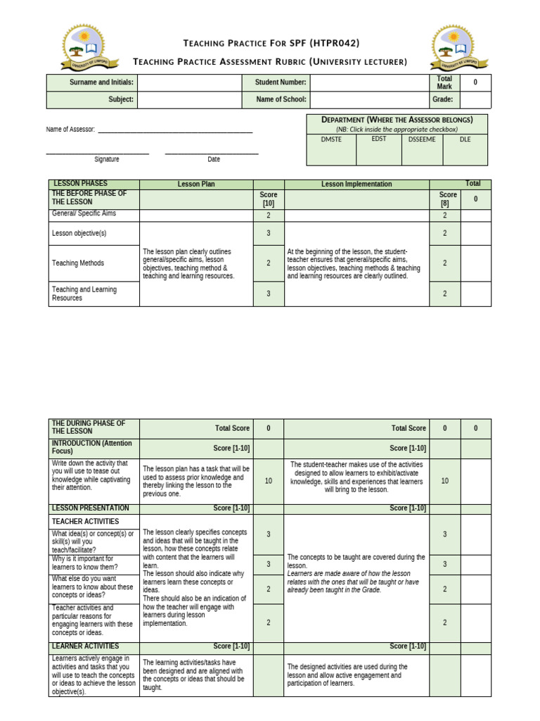 Htpr042 Lesson Plan Rubric - University Lecturer 2024 -Updated | PDF ...