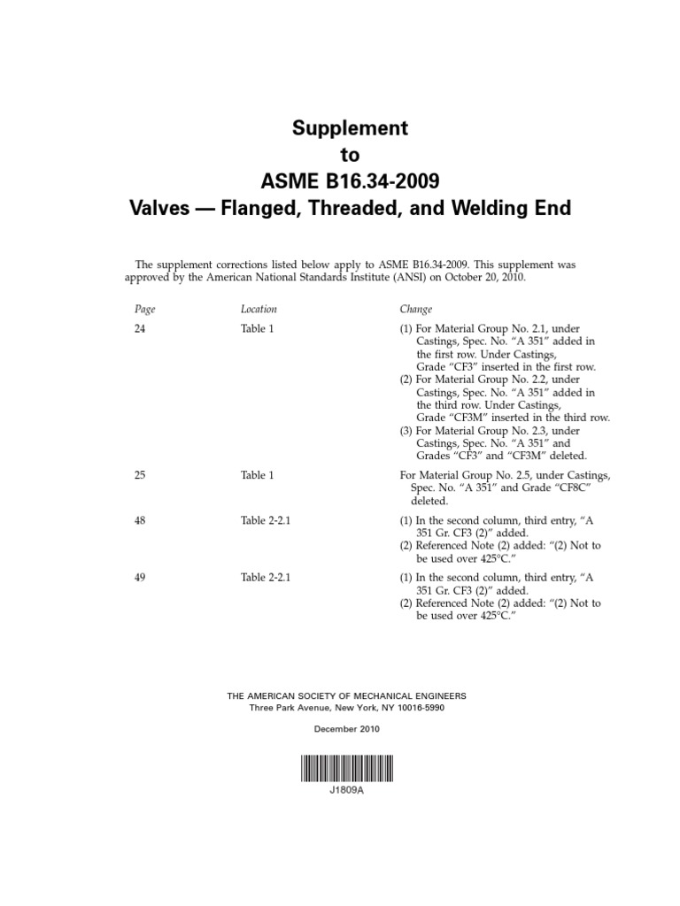 ASME B16.34-2009 Valve Supplement | PDF | Table (Database ...