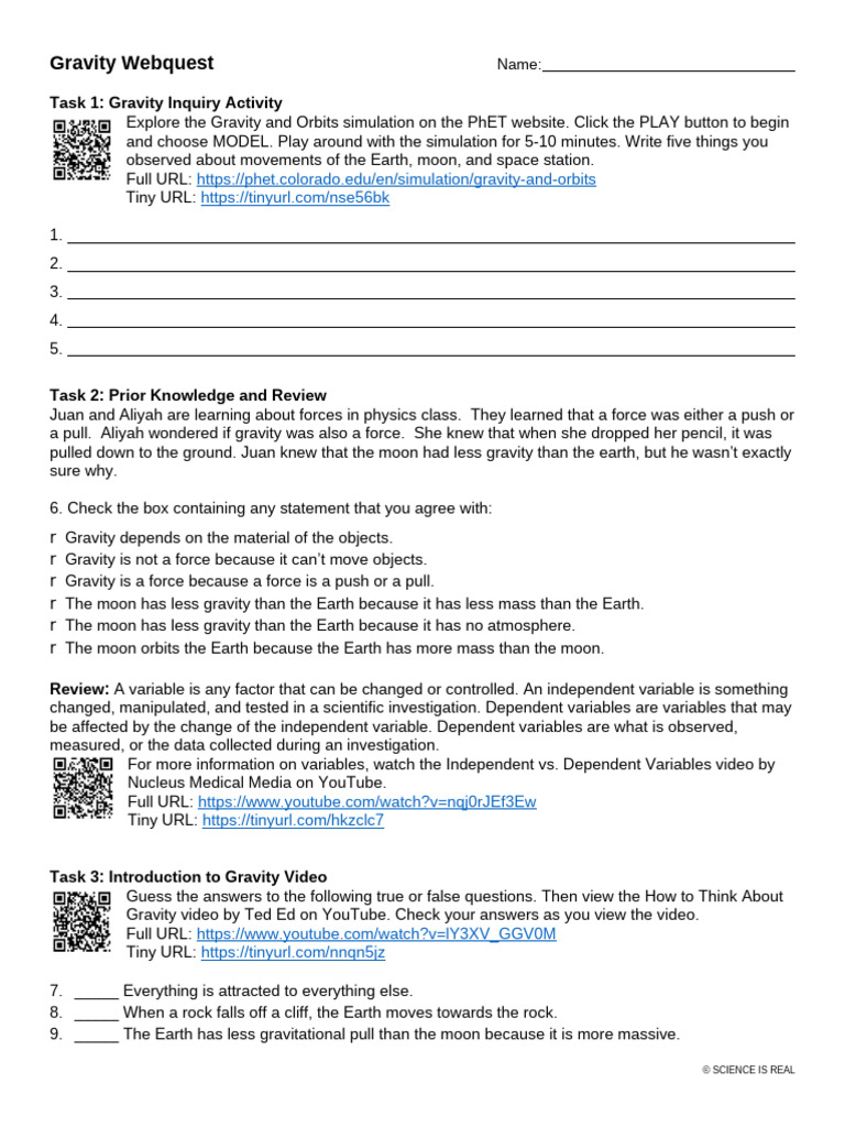 Editable Gravity Webquest | PDF | Gravity | Force