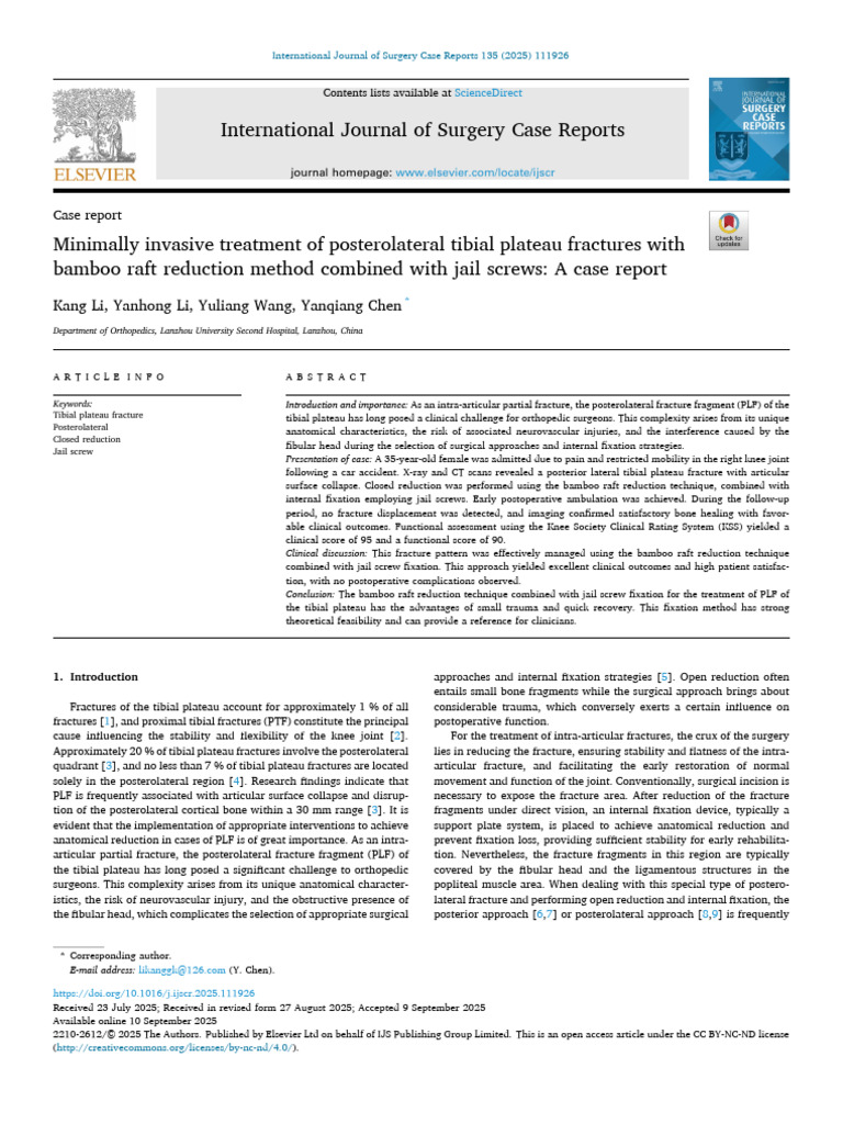 Minimally Invasive Treatment of Posterolateral Tibial Plateau Fractures ...