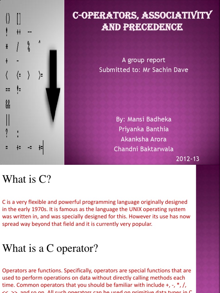 C-Operators, Associativity and Precedence: A Group Report Submitted To ...