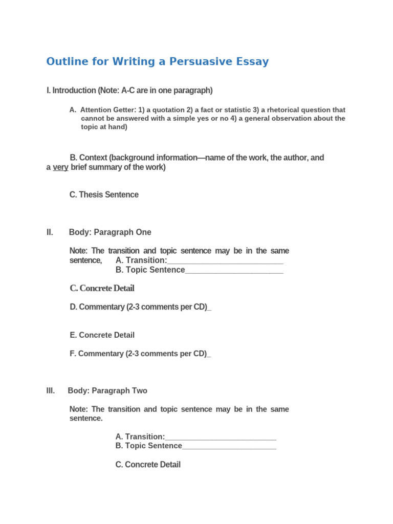 Essay Outline Template 35 | PDF | Essays | Argument