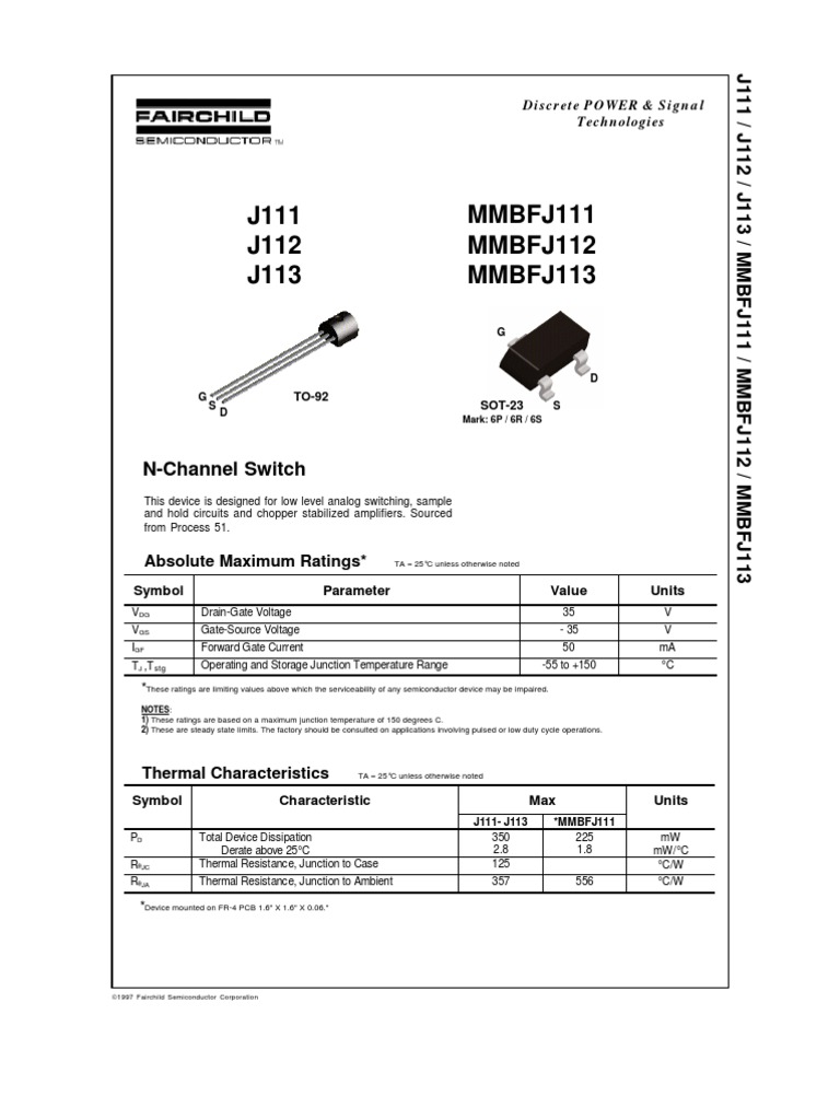 j111 - Jfet Channel N - 4 | PDF | Field Effect Transistor | Electrical ...