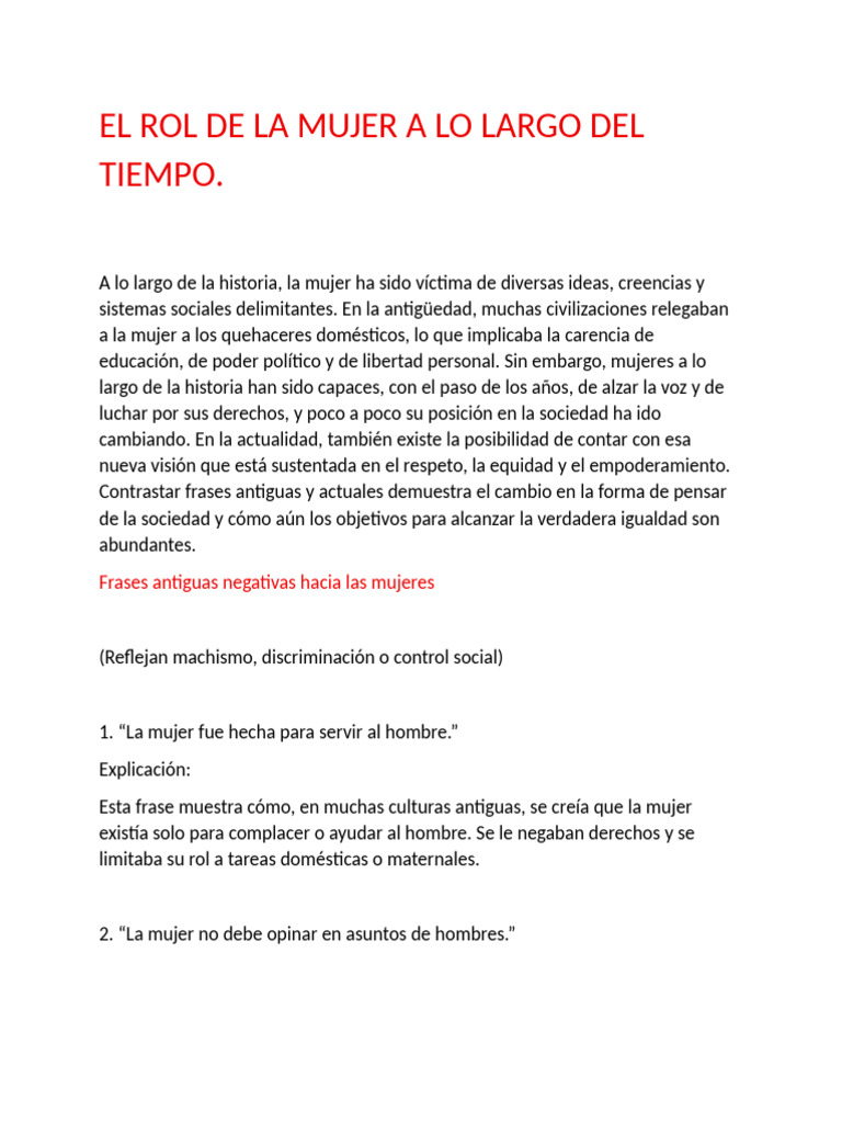 El Rol de La Mujer a Lo Largo Del Tiempo | PDF | Mujer | Igualdad de género