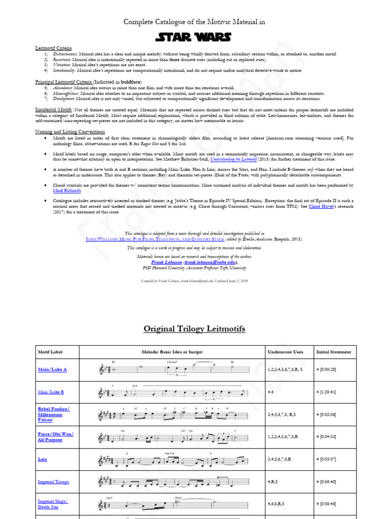 Lehman Leitmotif Catalog | PDF | Skywalker Family | Star Wars