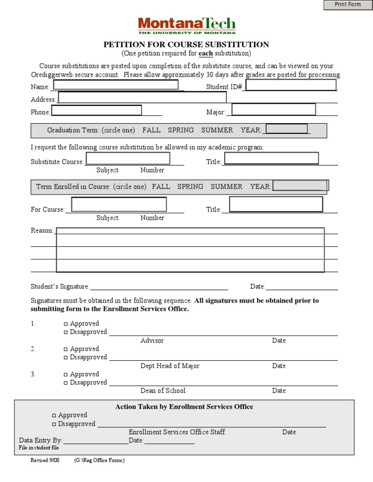 Petition For Course Sub Fillable1 | PDF | Career & Growth | Business