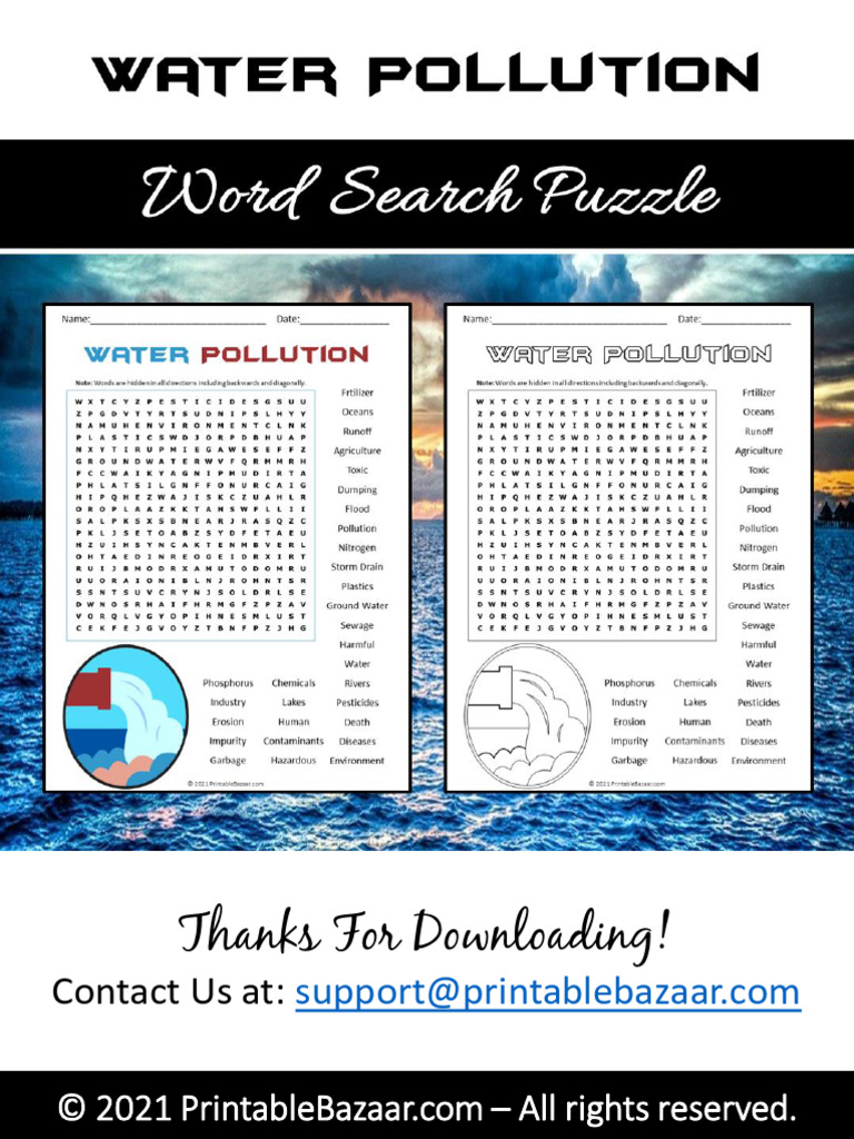 Water Pollution Word Search Puzzle | PDF | Water Pollution | Surface Runoff