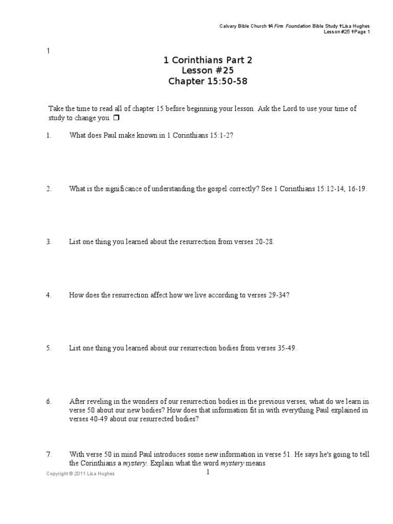 1 Corinthians Part 2 Lesson #25 Chapter 15:50-58 | PDF | First Epistle ...