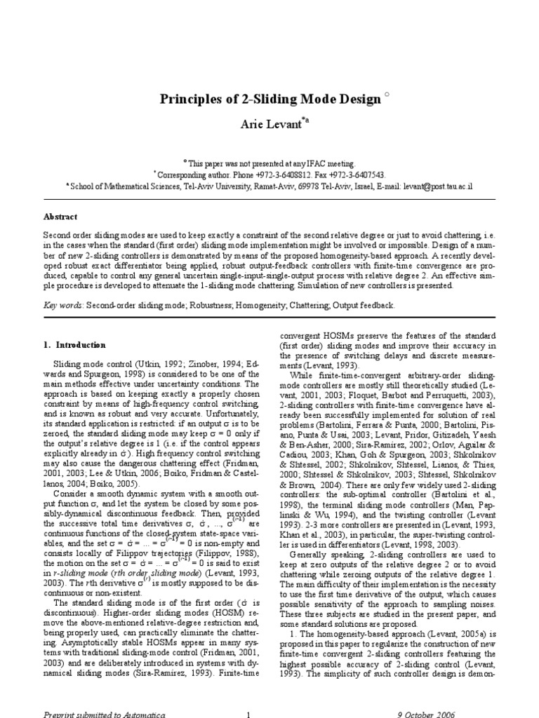 Sliding Modes Control Design | PDF | Control Theory | Mathematical Analysis