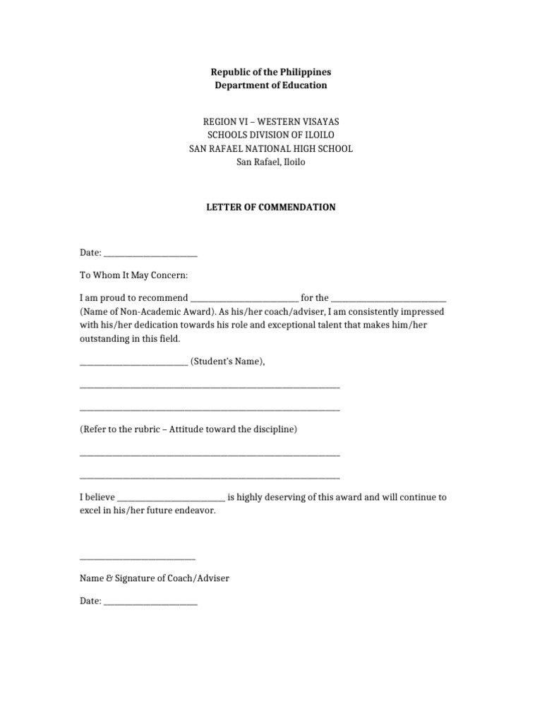 Letter of Commendation Form | PDF