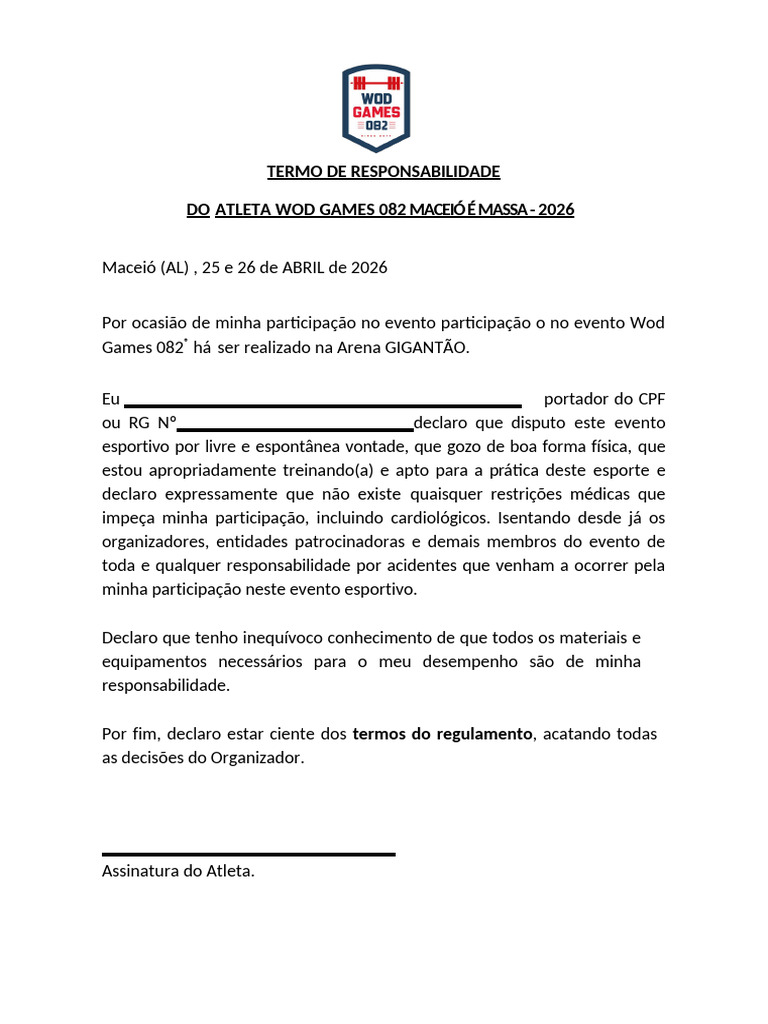 Termo de Responsabilidade 2026 | PDF