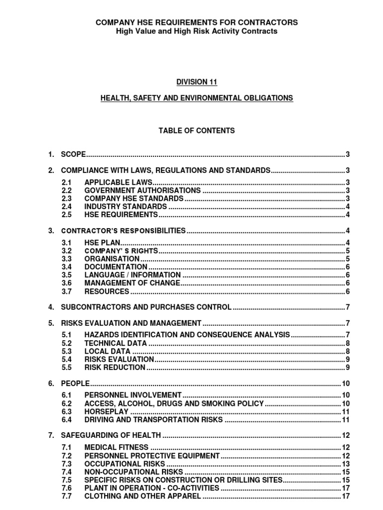 Contractor HSE Requirements Guide | PDF | Personal Protective Equipment ...